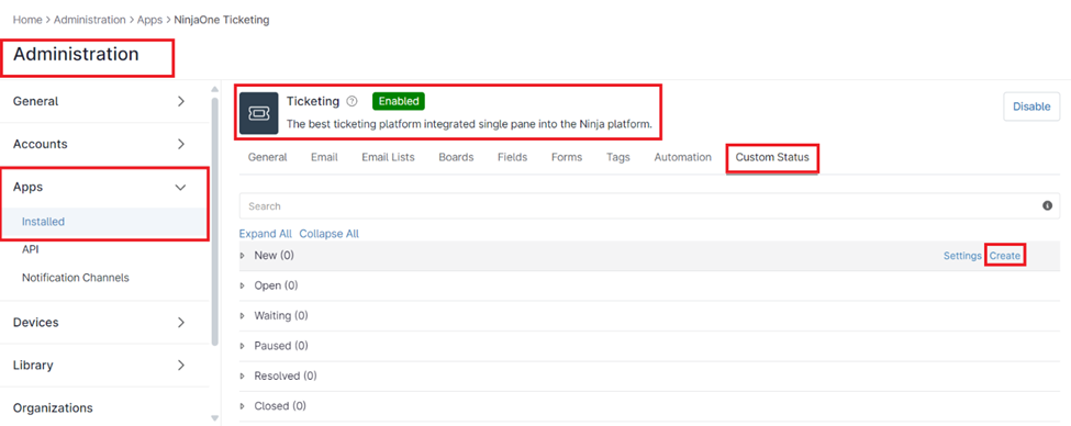 Ticket Statuses - NinjaOne
