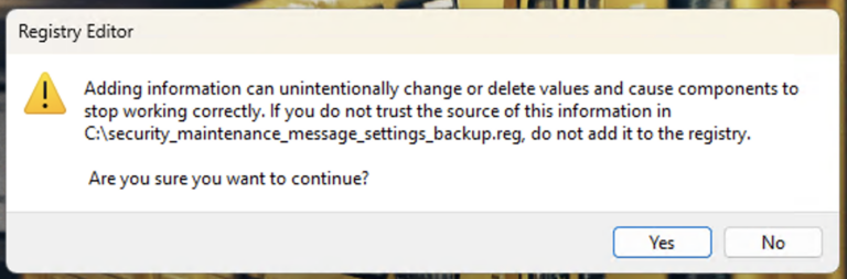 Restore Security and Maintenance Settings for Messages | Windows | NinjaOne