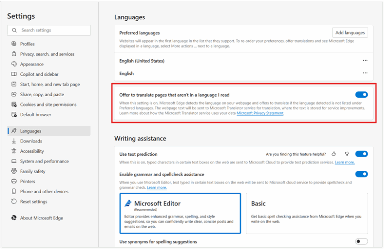 Enable or Disable Pop-Up Translation in Microsoft Edge | NinjaOne