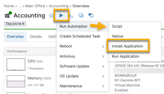 Run or Install Application Automations - NinjaOne