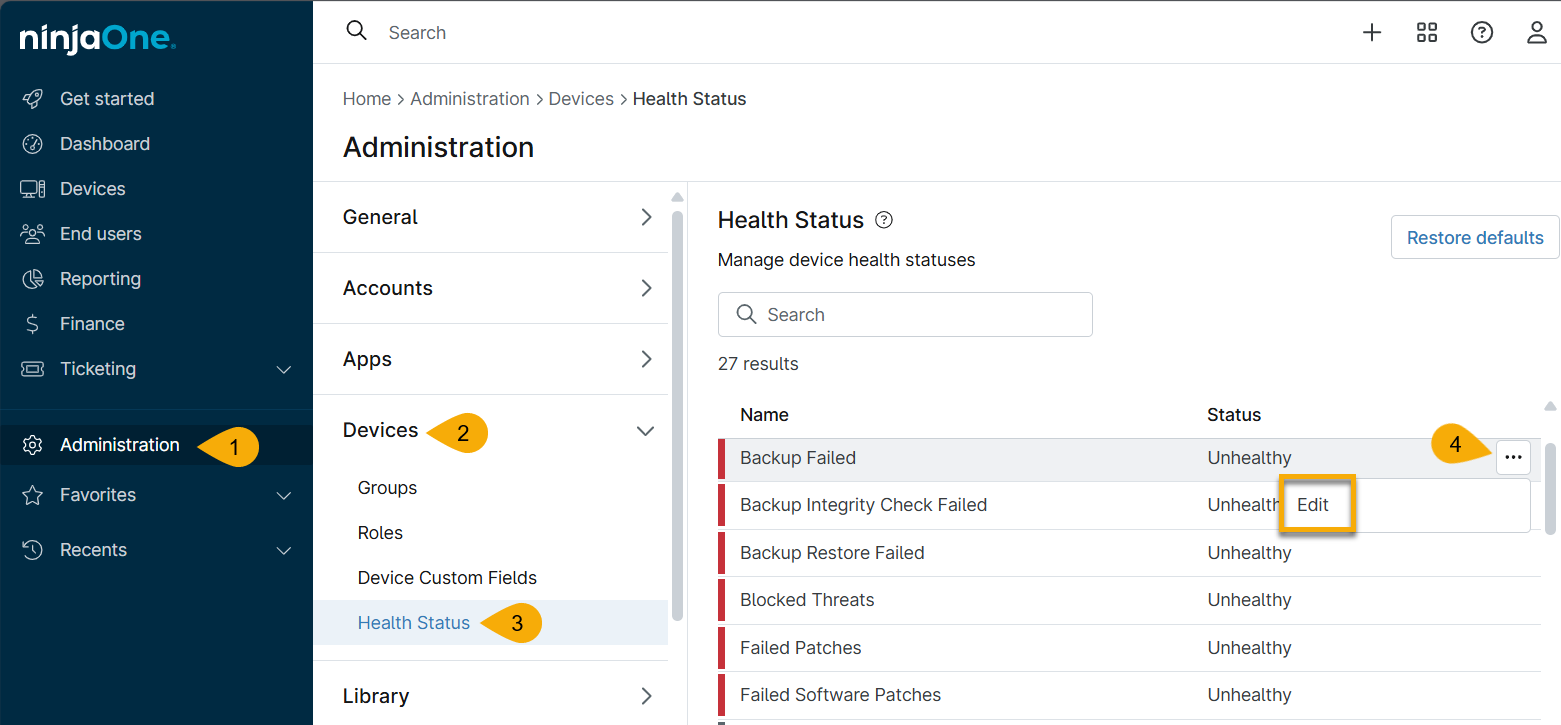 Customize Device Health Statuses - NinjaOne