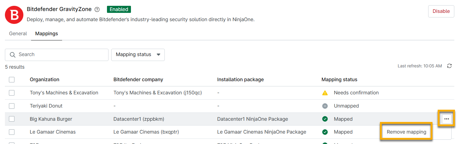 Bitdefender GravityZone Managed Device Mapping - NinjaOne